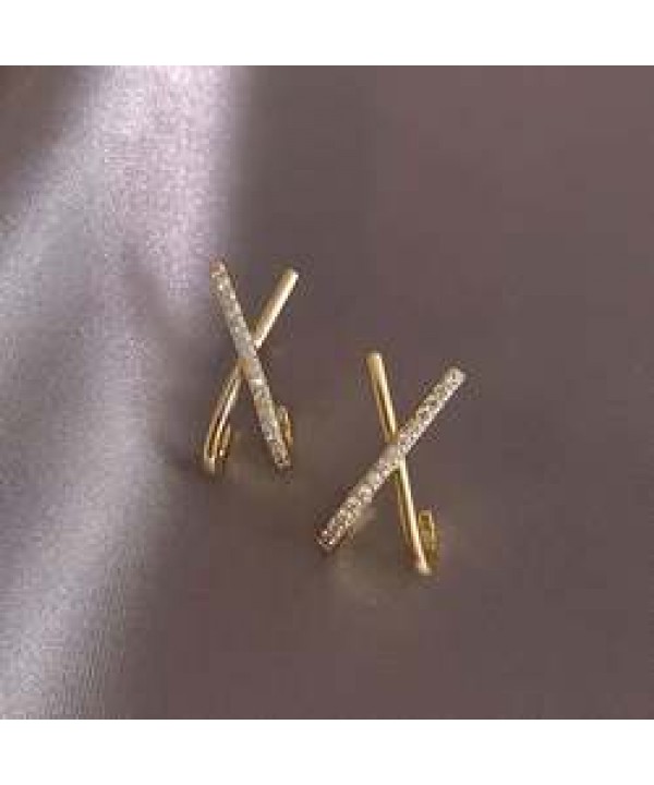 2022 New Design Metal Zircon Cross X Shaped Gold Earrings For Woman ...
